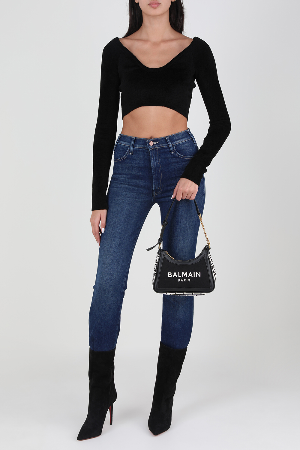 BALMAIN - תיק כתף מעור בי-ארמי עם הדפס לוגו | Factory 54